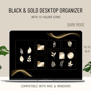 Black and Gold Desktop Organizer, 15 Gold Desktop Folder Icons for Mac ...