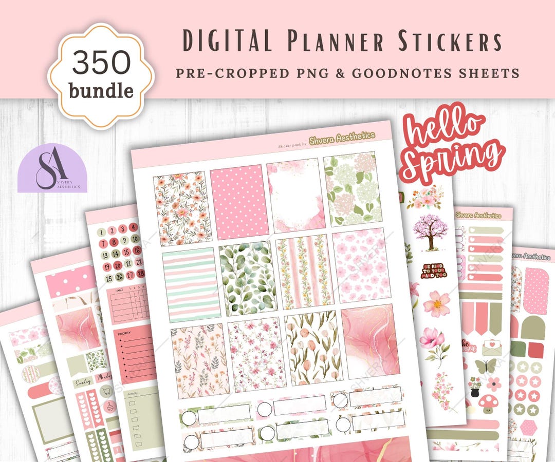 Hello Spring Digital Journal Sticker Bundle | Pre-cropped Goodnotes ...