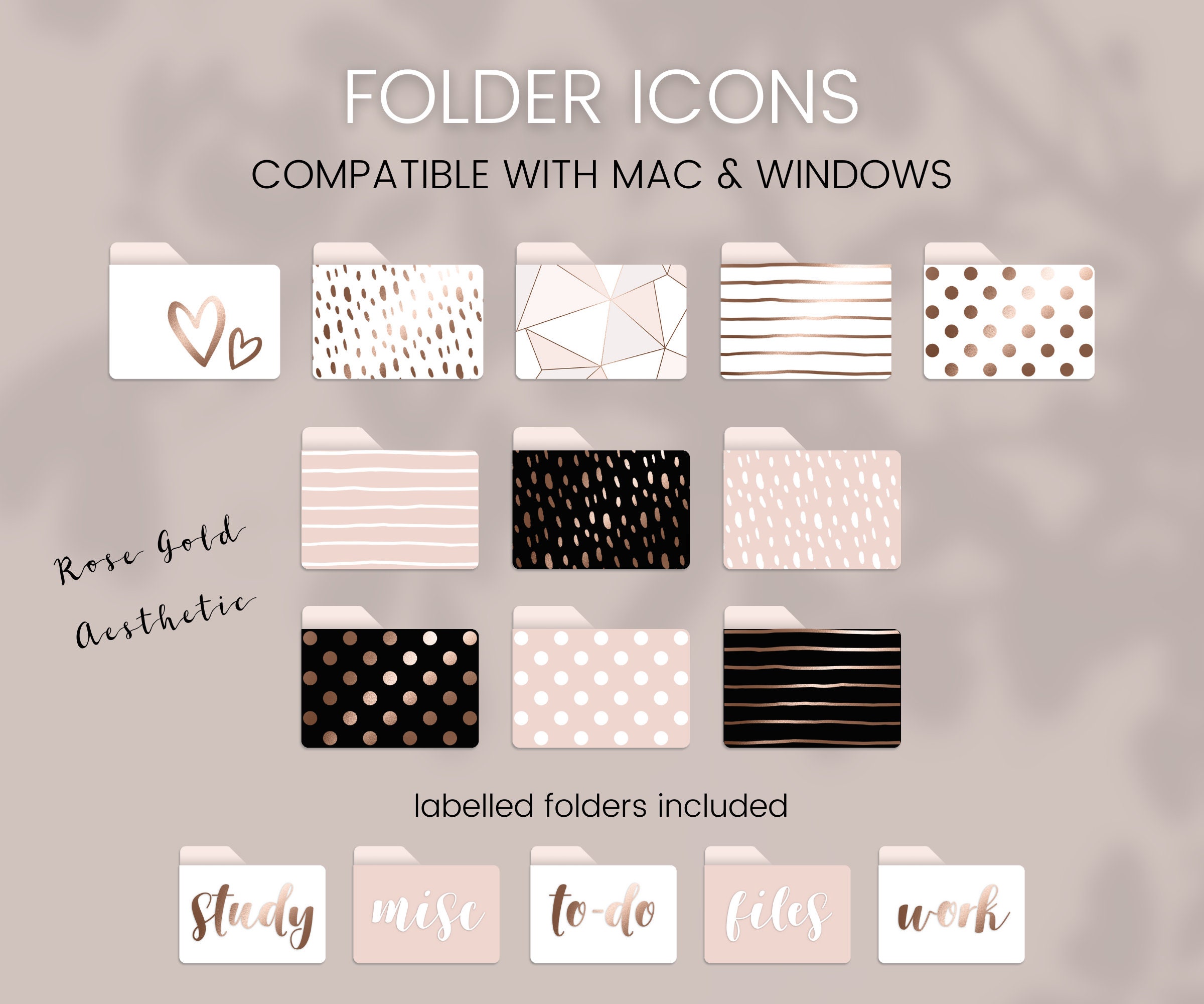 20 Chic Folder Icons for MAC and WINDOWS Computers Rose Gold - Etsy