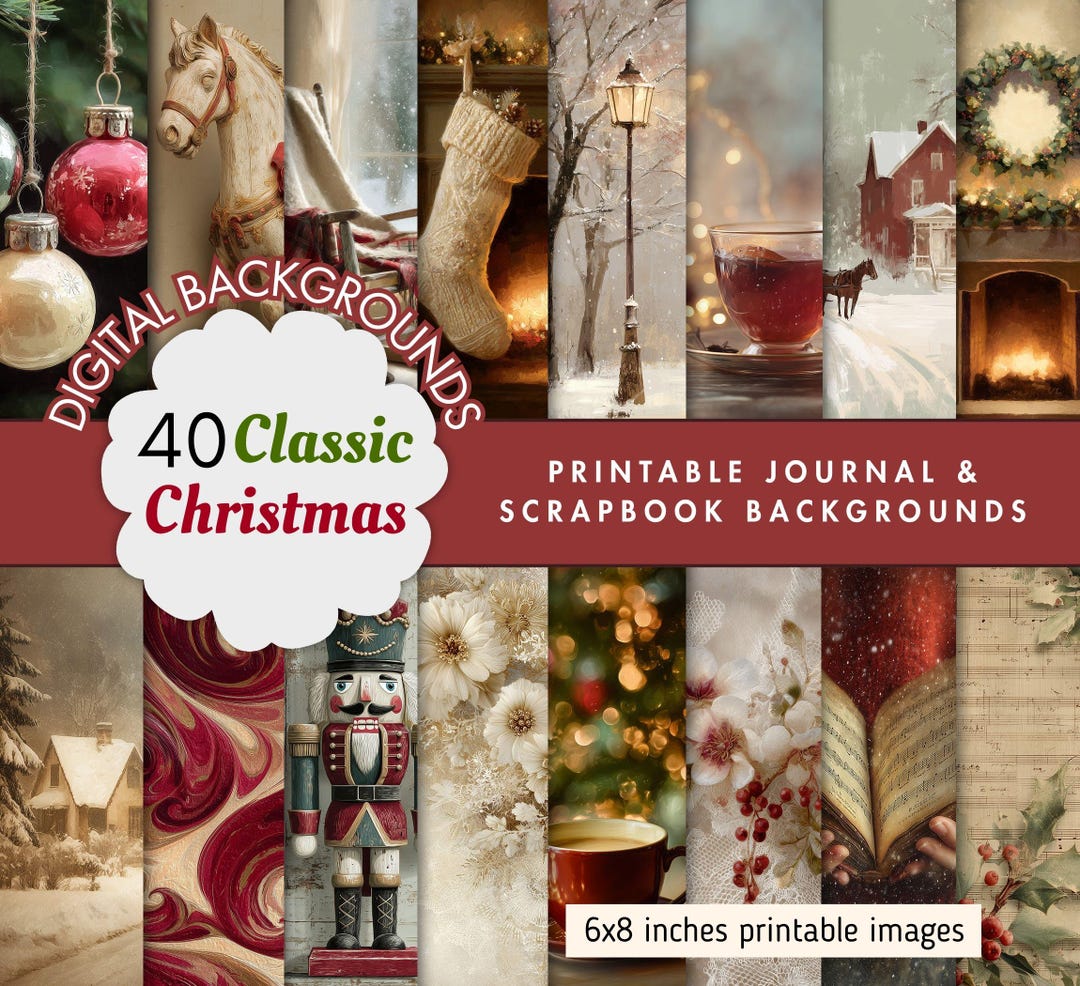 40 Classic Christmas Digital Backgrounds for Journaling and ...