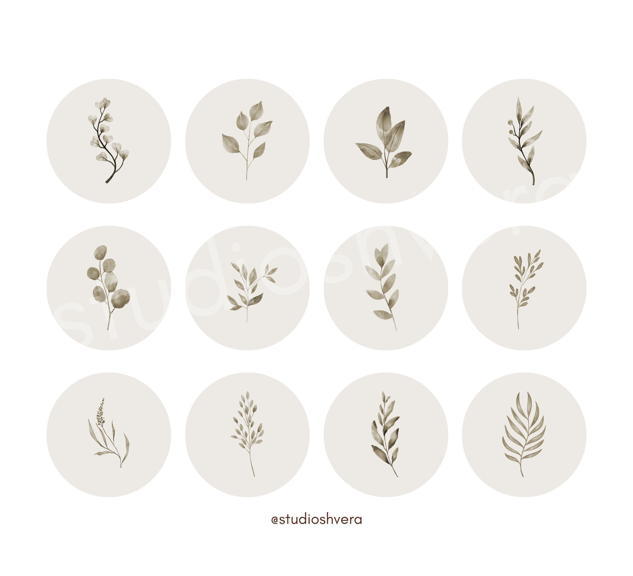 24 Botanical Instagram Icons Neutral Aesthetic Wildflower | Etsy India