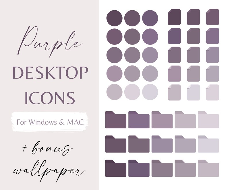 45 Desktop Purple Icons With Free Wallpaper Organizer for - Etsy India