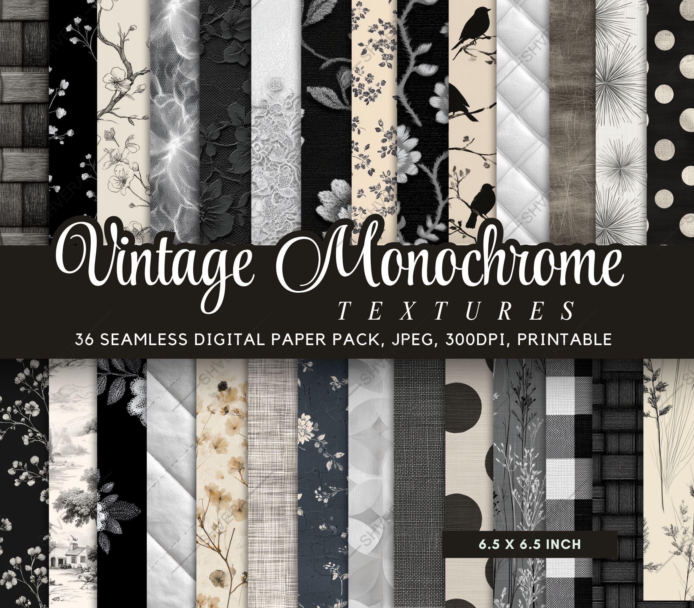Seamless Vintage Monochrome Digital Paper Pack, 36 Neutral Printable ...