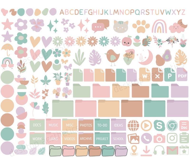 180 Desktop Pastel Folder Icons With Free Desktop Organizers - Etsy