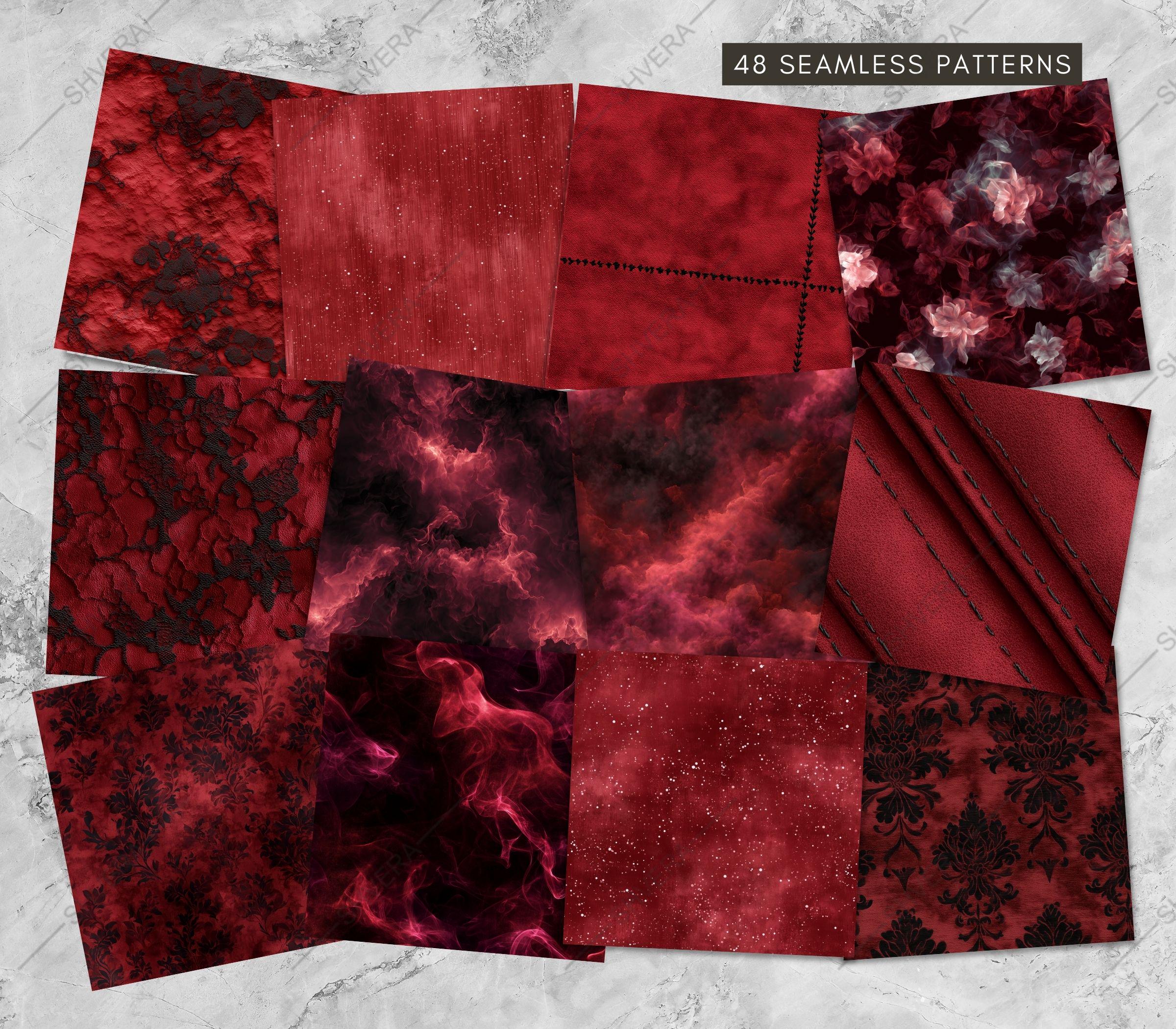 48 Seamless Red and Black Digital Paper Bundle, Gothic Textures ...