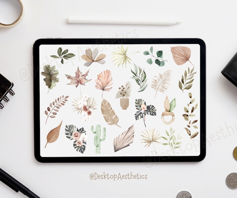 Boho Botanical Digital Stickers, Pre-cropped Goodnotes Stickers | 53 ...