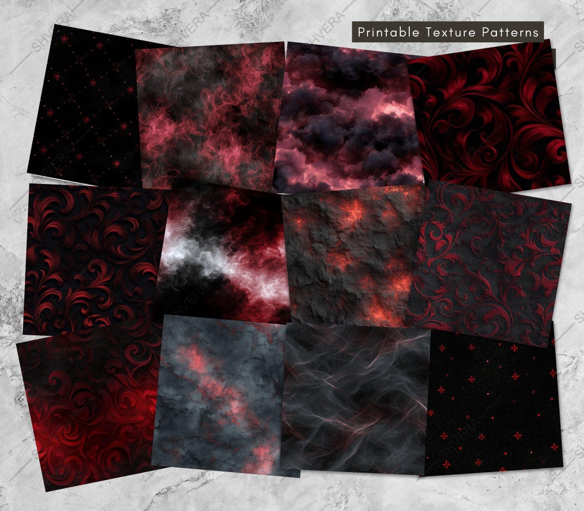 48 Seamless Red and Black Digital Paper Bundle, Gothic Textures ...