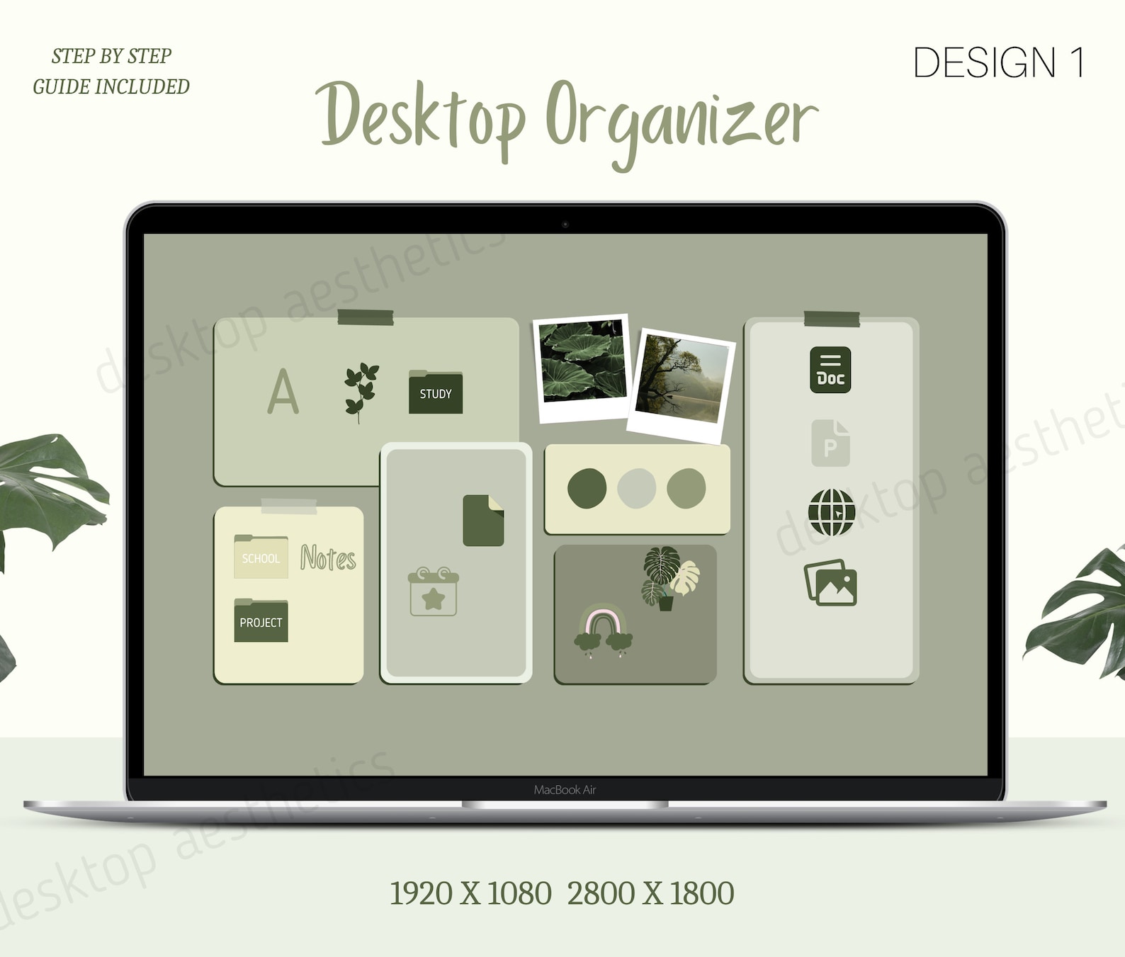 600 Sage Desktop Icons, Desktop Organizer Bundle Botanical Folder Icons ...