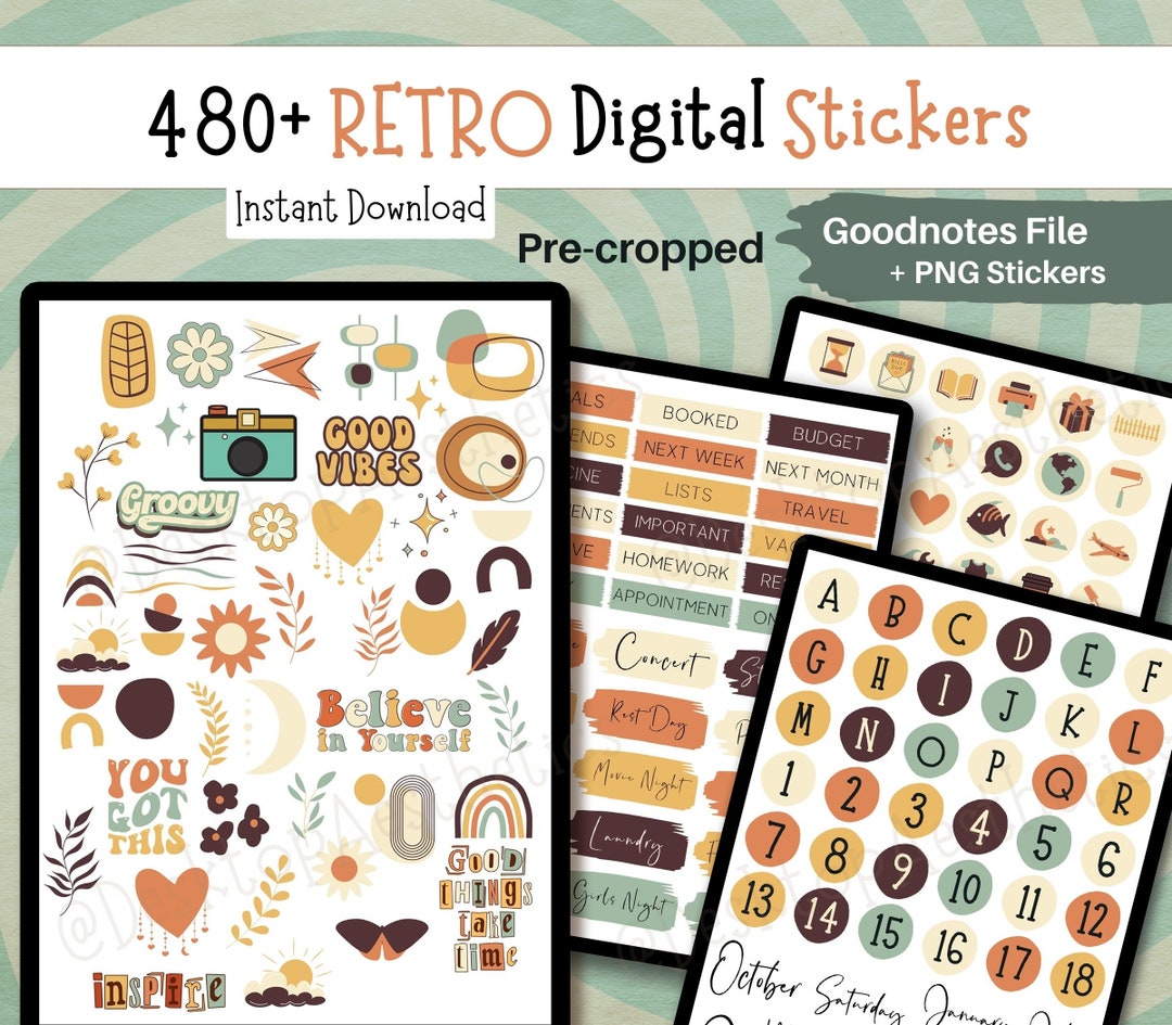 Buy 480 Cute Retro Digital Stickers Pre-cropped Goodnotes Stickers ...