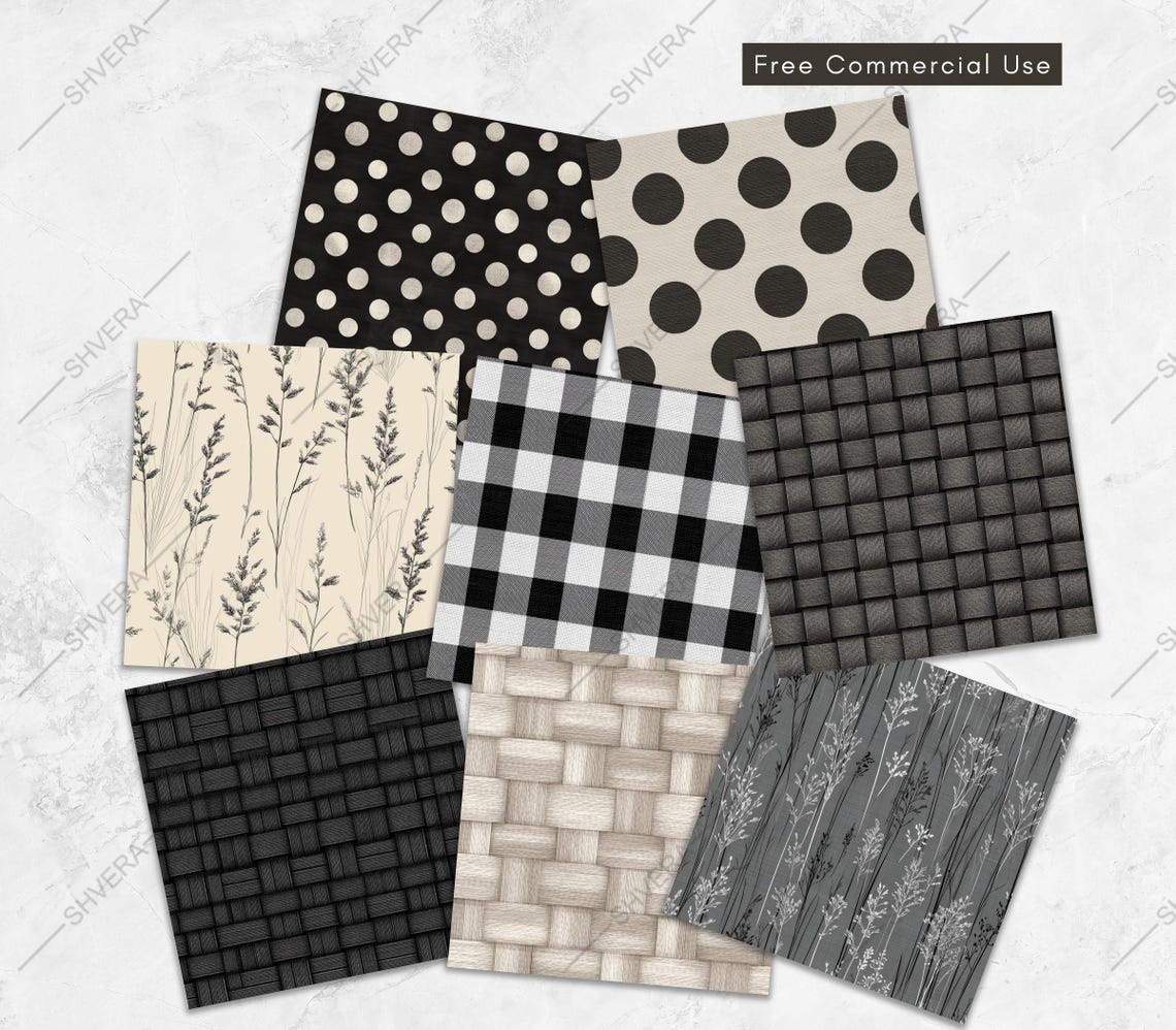 Seamless Vintage Monochrome Digital Paper Pack, 36 Neutral Printable ...