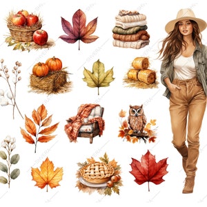 Buy 40 Autumn Watercolor Digital Clipart Set, Png Autumn Clipart Bundle ...