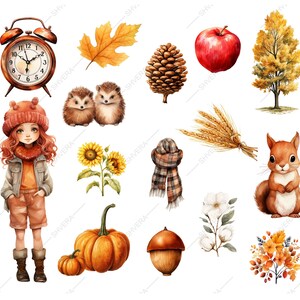 Buy 40 Autumn Watercolor Digital Clipart Set, Png Autumn Clipart Bundle ...