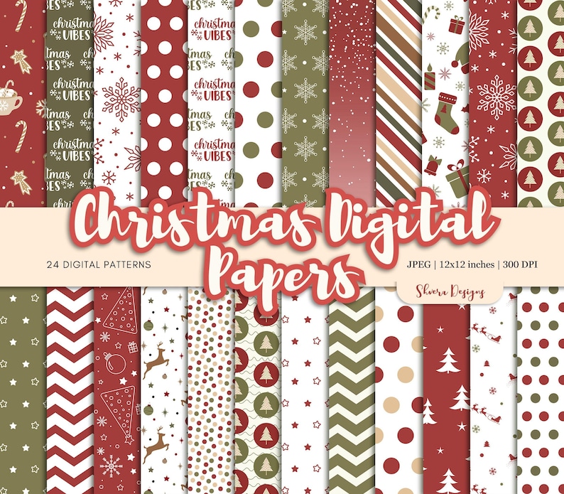24 Cute Christmas Digital Papers Printable for Crafts, Scrapbooks ...