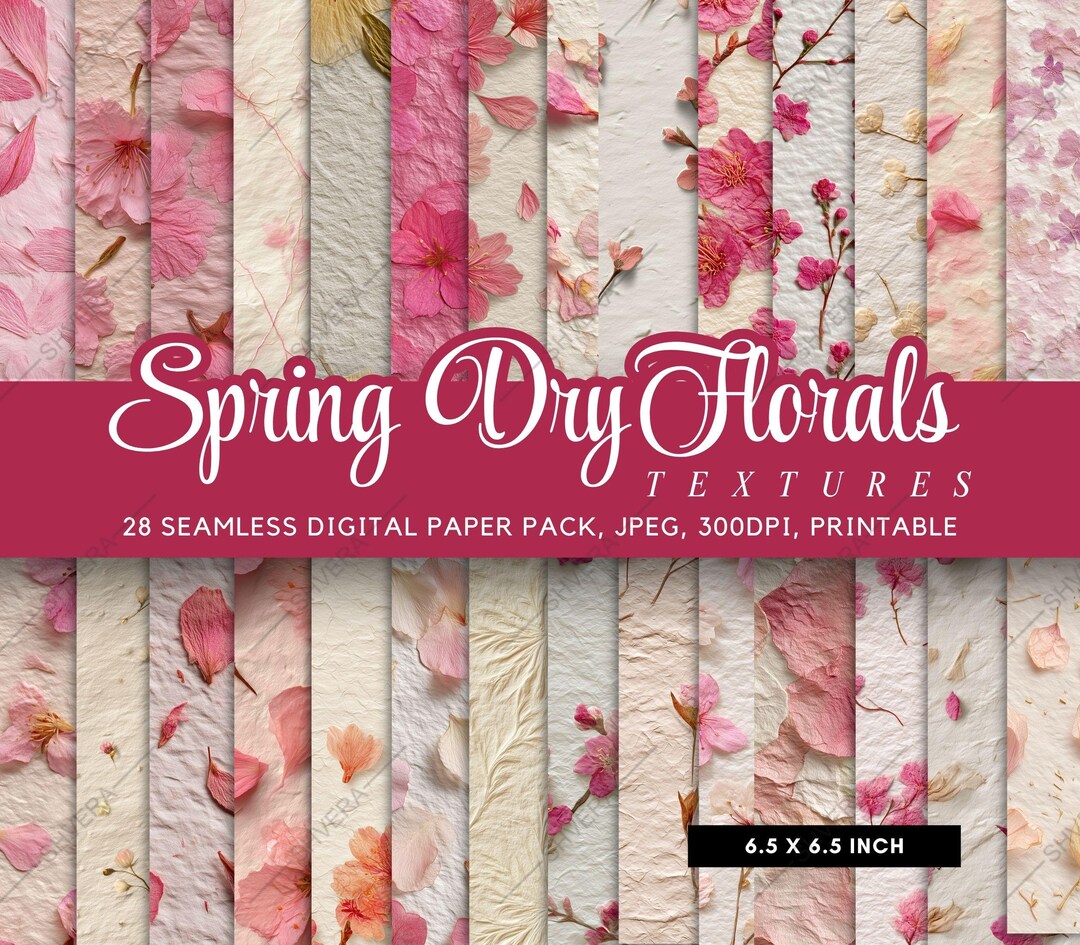 28 Seamless Dry Botanical Digital Paper Bundle, Cherry Blossom Patterns ...