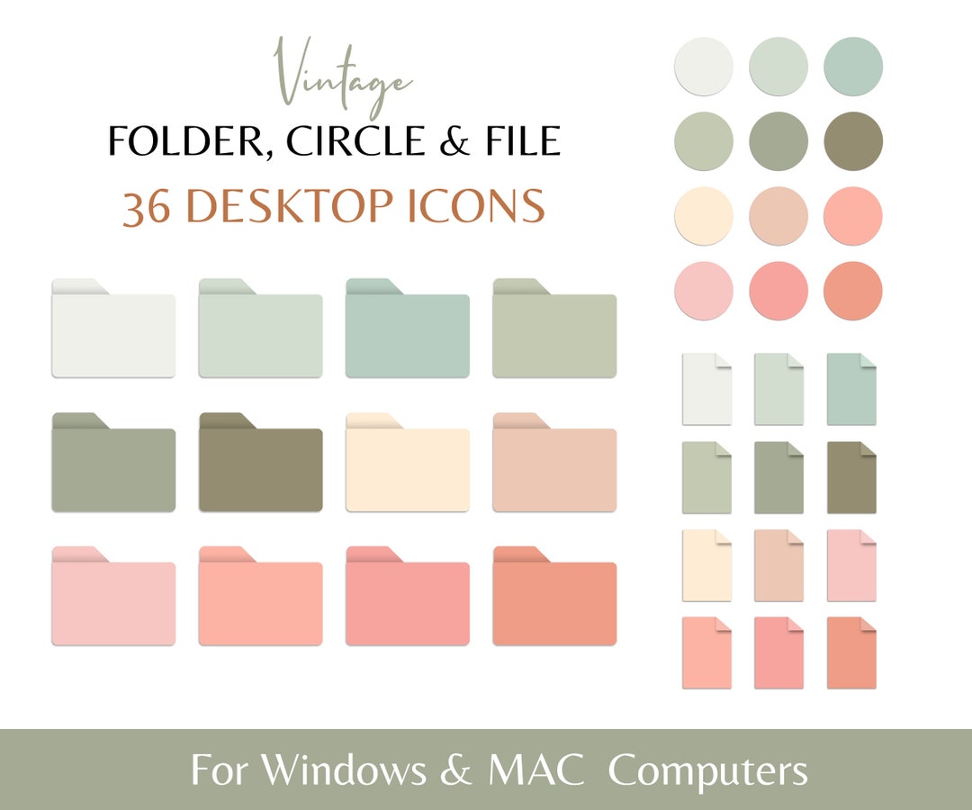 36 Vintage Desktop Icons for MAC and WINDOWS | Vintage Circle, Folder ...