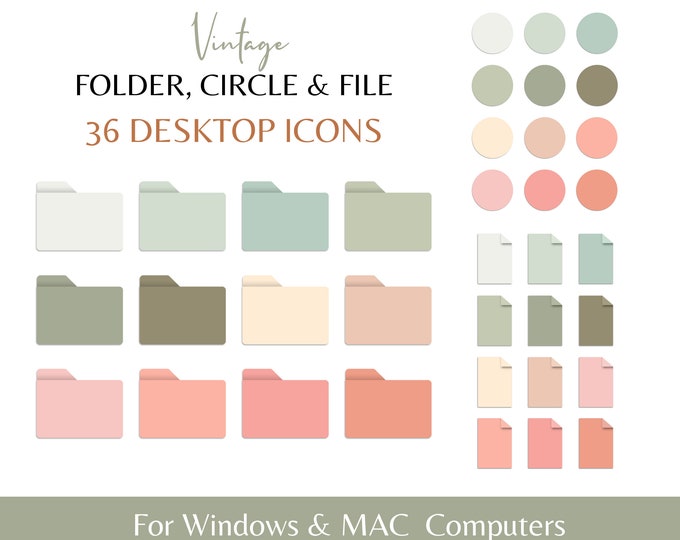 36 Vintage Desktop Icons for MAC and WINDOWS Vintage Circle - Etsy