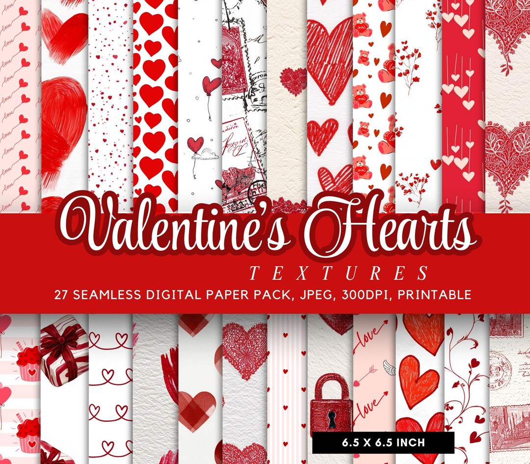 Seamless Valentine's Heart Digital Paper Pack, Red and Pink Heart ...