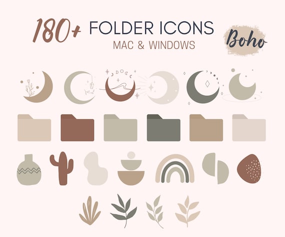 180 Boho Folder Icons for MAC and WINDOWS Computers Mystic | Etsy