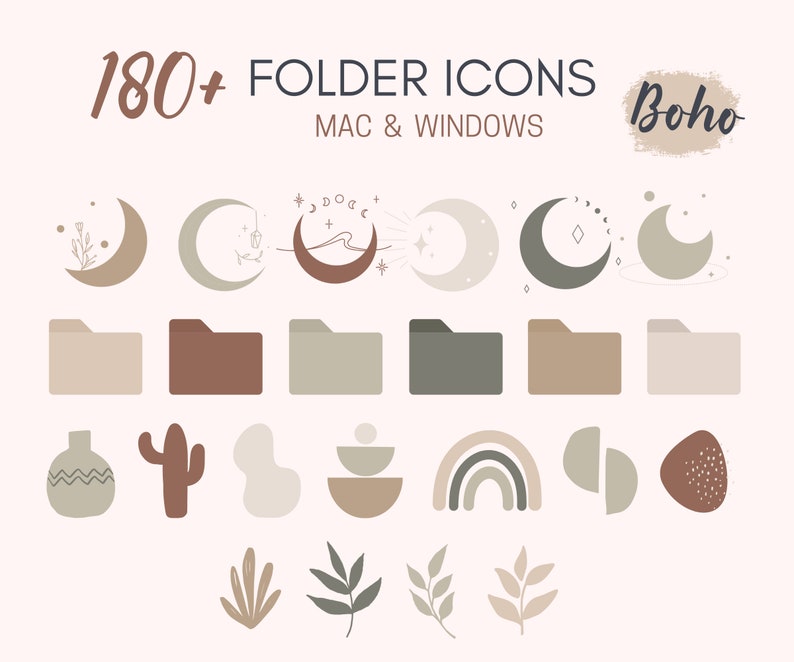 180 Boho Folder Icons for MAC and WINDOWS Computers Mystic | Etsy