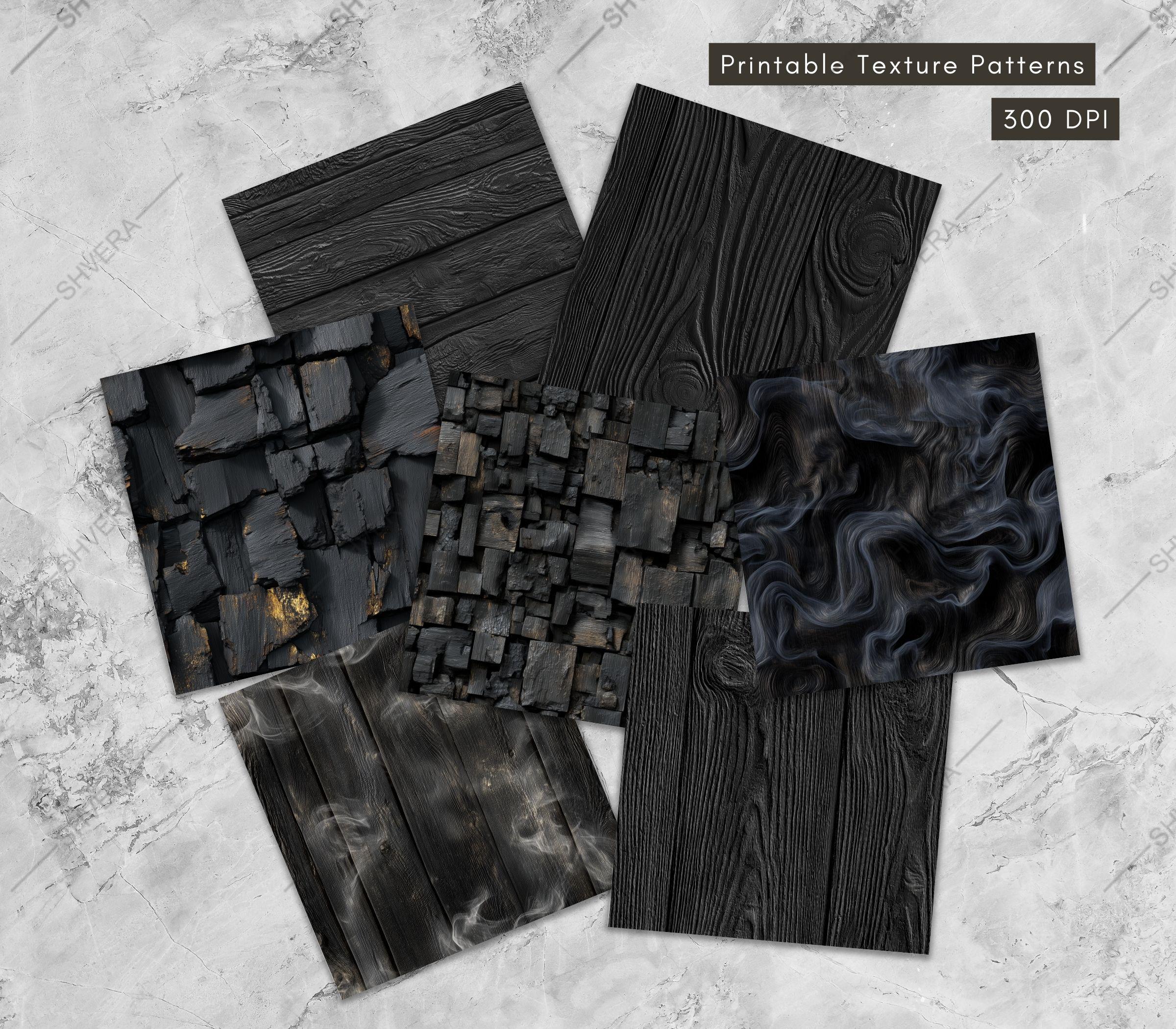 28 Seamless Black and Gold Textures Pack, Charred Wood Digital Paper ...