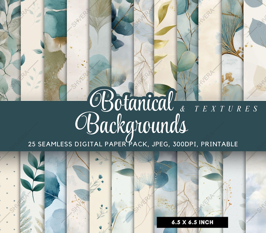 25 Seamless Blue Botanical Digital Paper Bundle, Teal Gold Floral ...