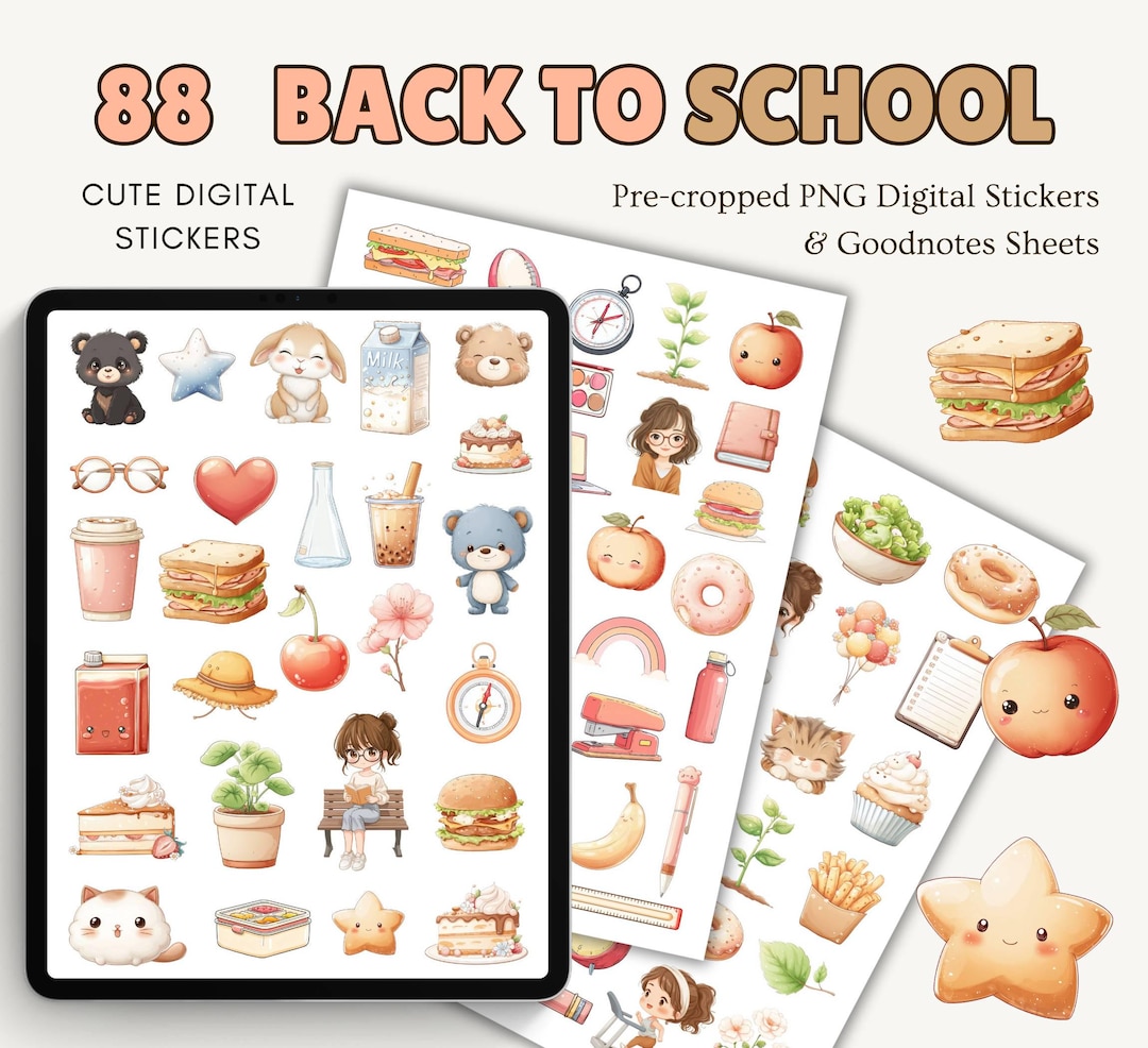 88 Back to School Digital Sticker| Goodnotes Pre-cropped PNG | School ...