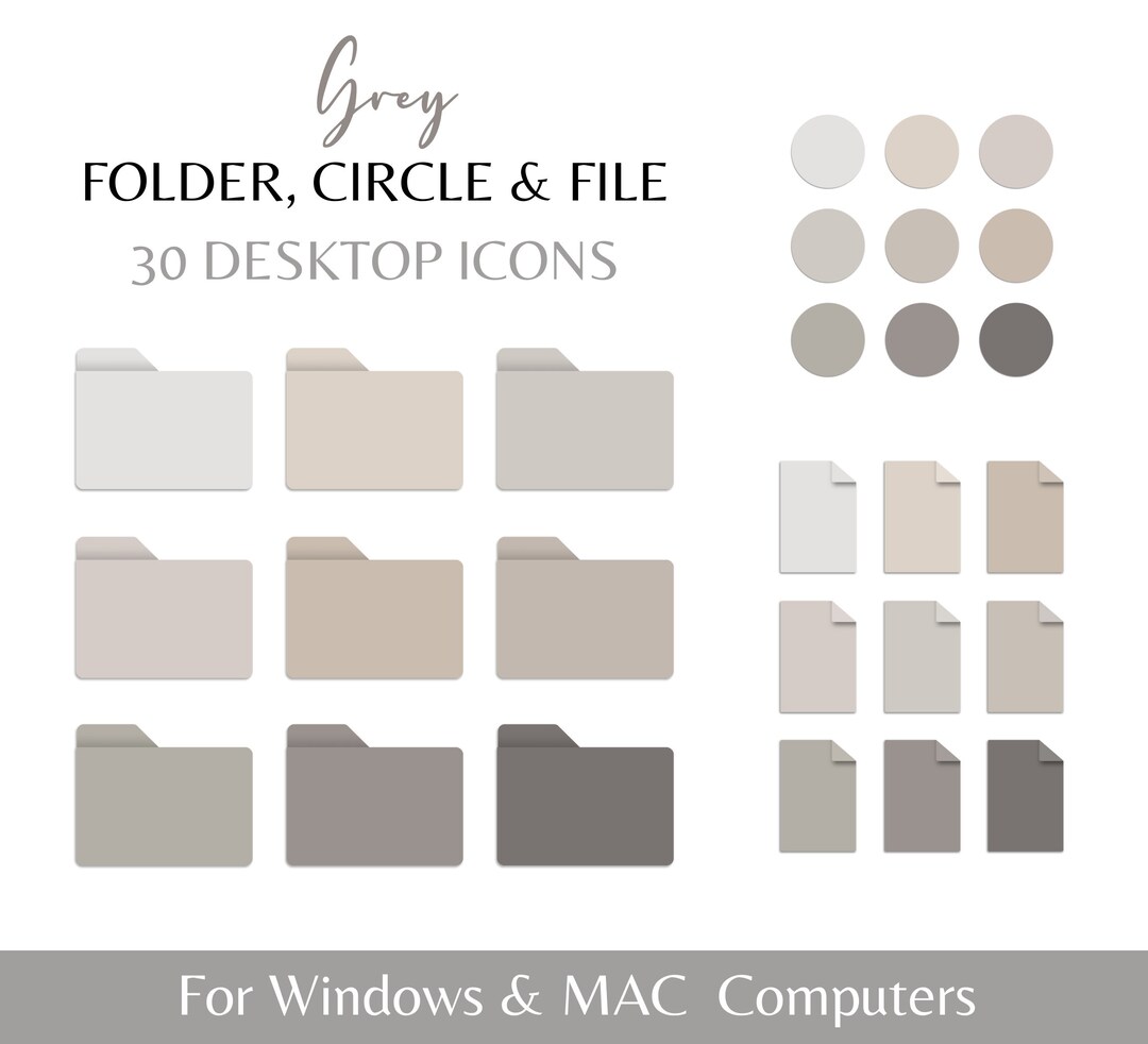 30 Grey DESKTOP Folder Icons for MacBook and WINDOWS | Circle, Folder ...