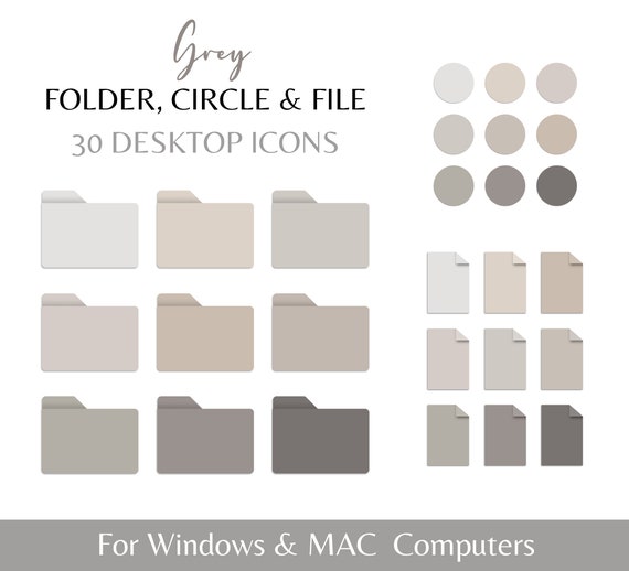30 Grey DESKTOP Folder Icons for MACBOOK and WINDOWS Circle | Etsy