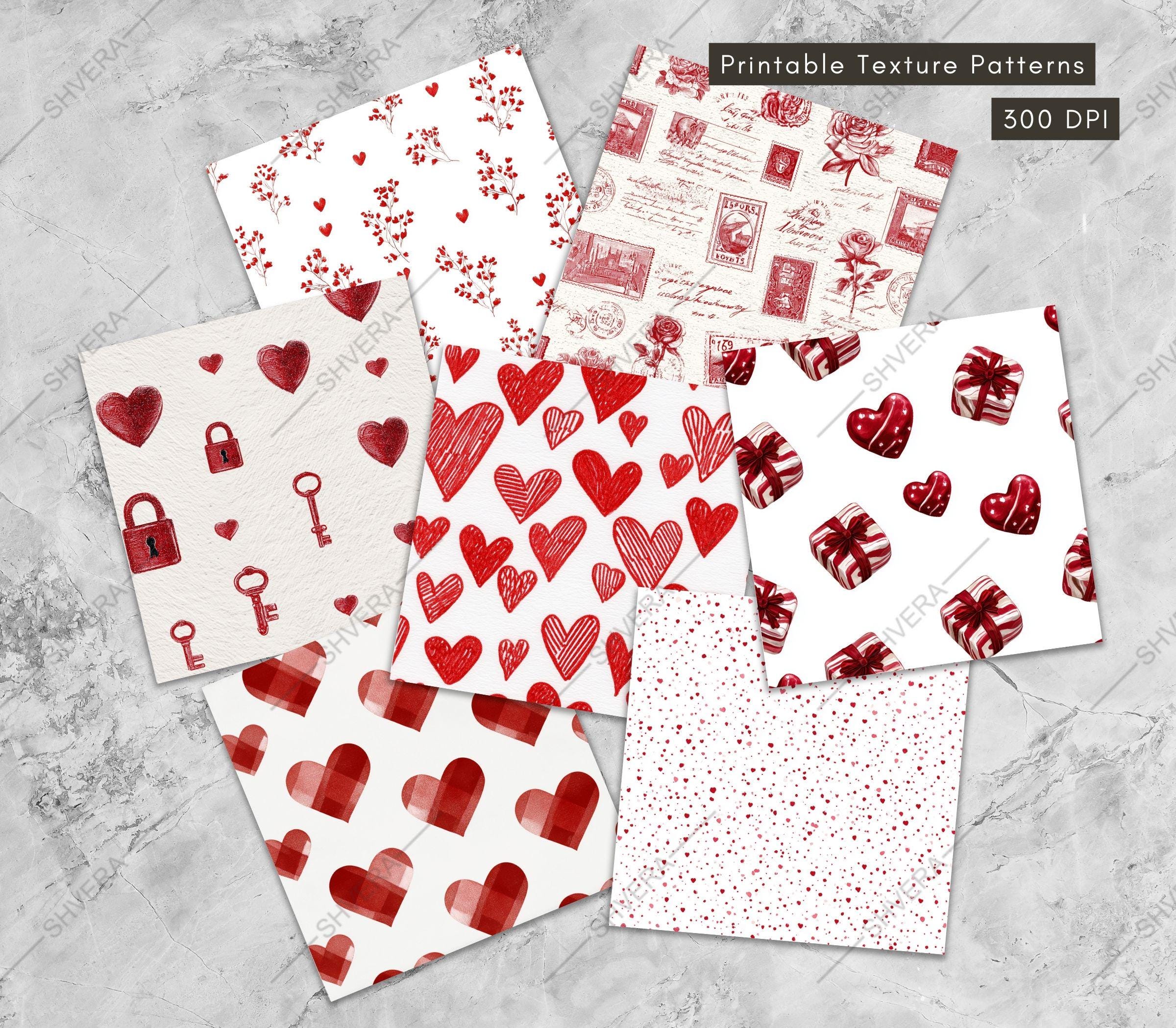 Seamless Valentine's Heart Digital Paper Pack, Red and Pink Heart ...
