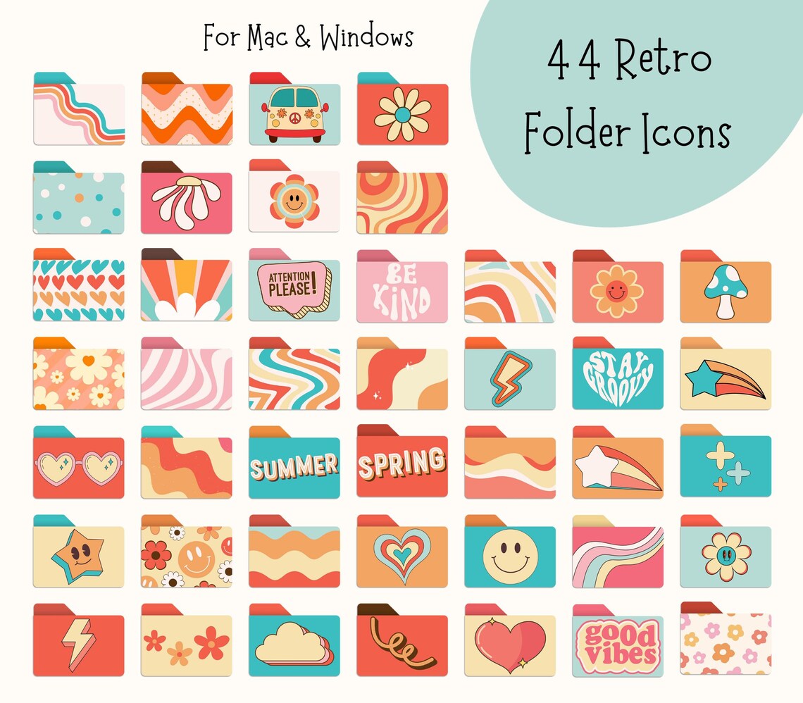 70 Cute Retro Folder Icons for MAC and WINDOWS Desktop Customization ...