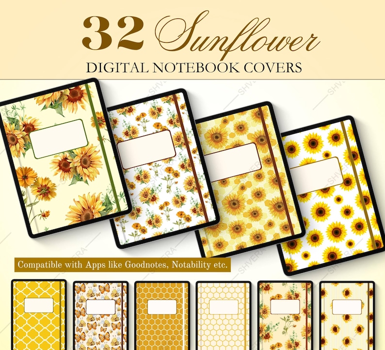 22 Sunflowers Goodnotes Covers, Digital Notebook Covers, Sunflower ...