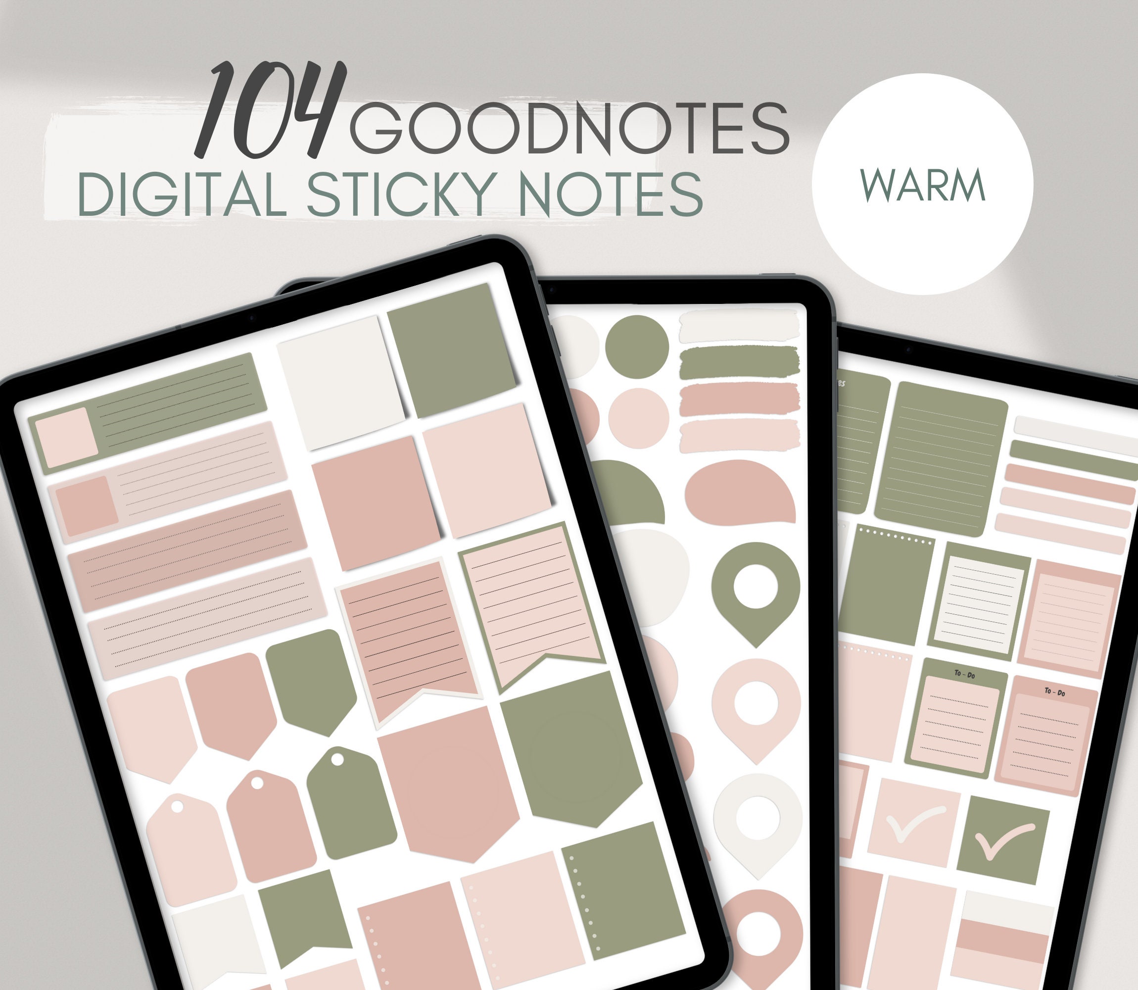 104 Goodnotes Sticky Notes Pre Cropped Warm Neutral Digital | Etsy