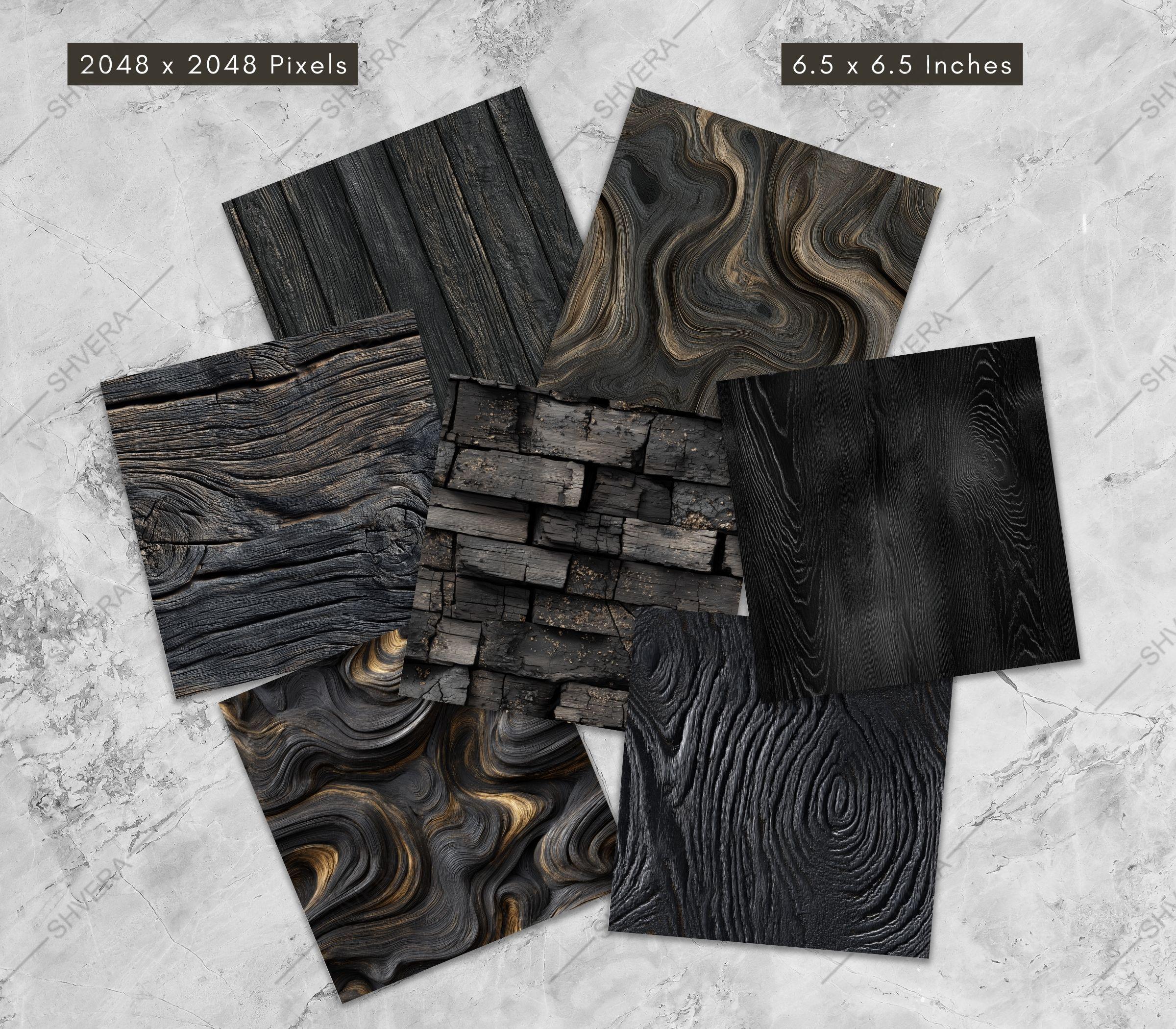 28 Seamless Black and Gold Textures Pack, Charred Wood Digital Paper ...