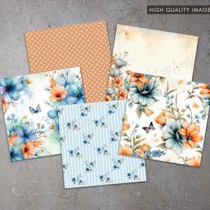 Buy 16 Peach and Blue Floral Digital Paper Pack, Wedding Invitations ...