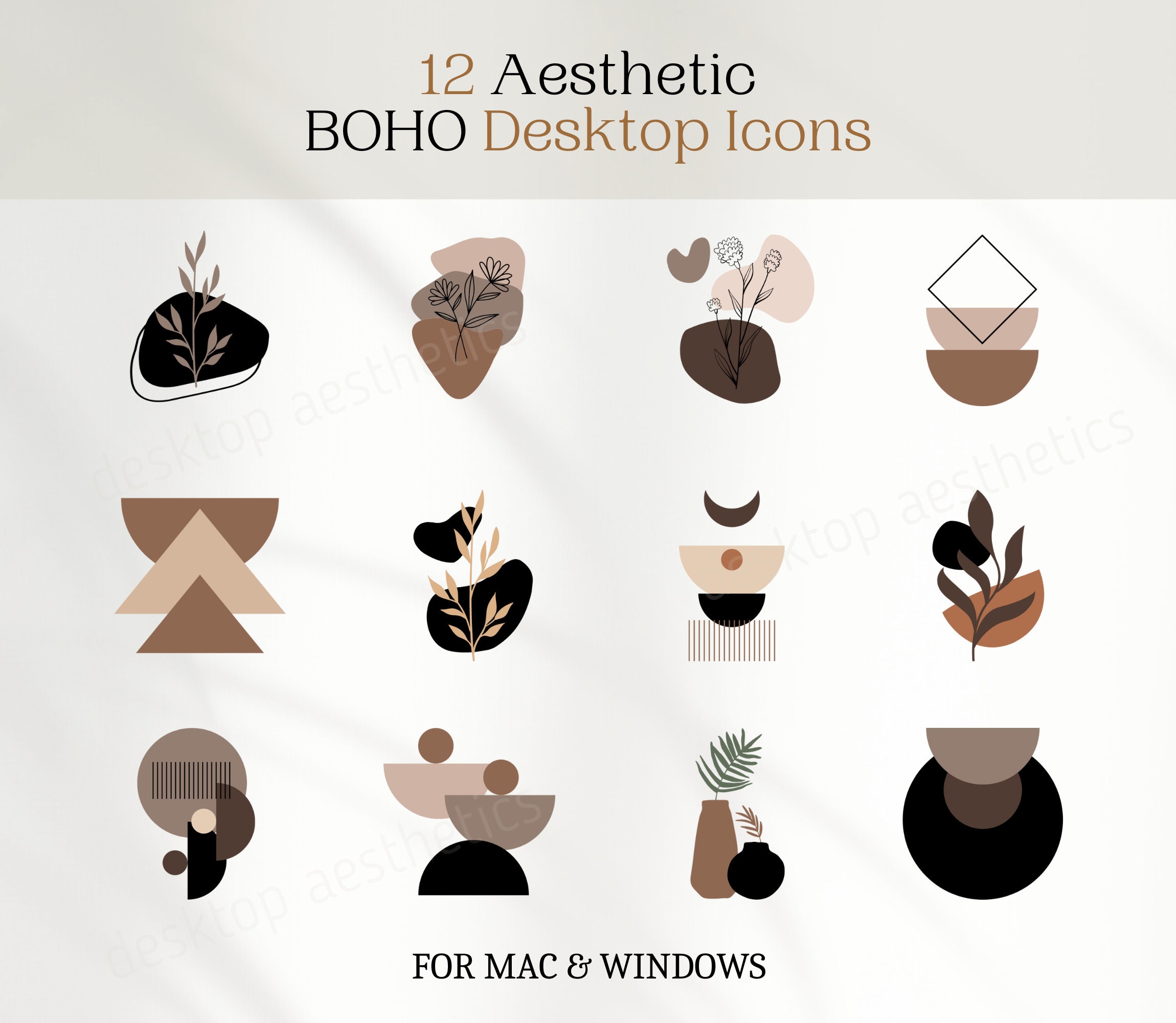 Buy 12 Aesthetic Boho Desktop Icons Folder Icons for Mac & Online in ...
