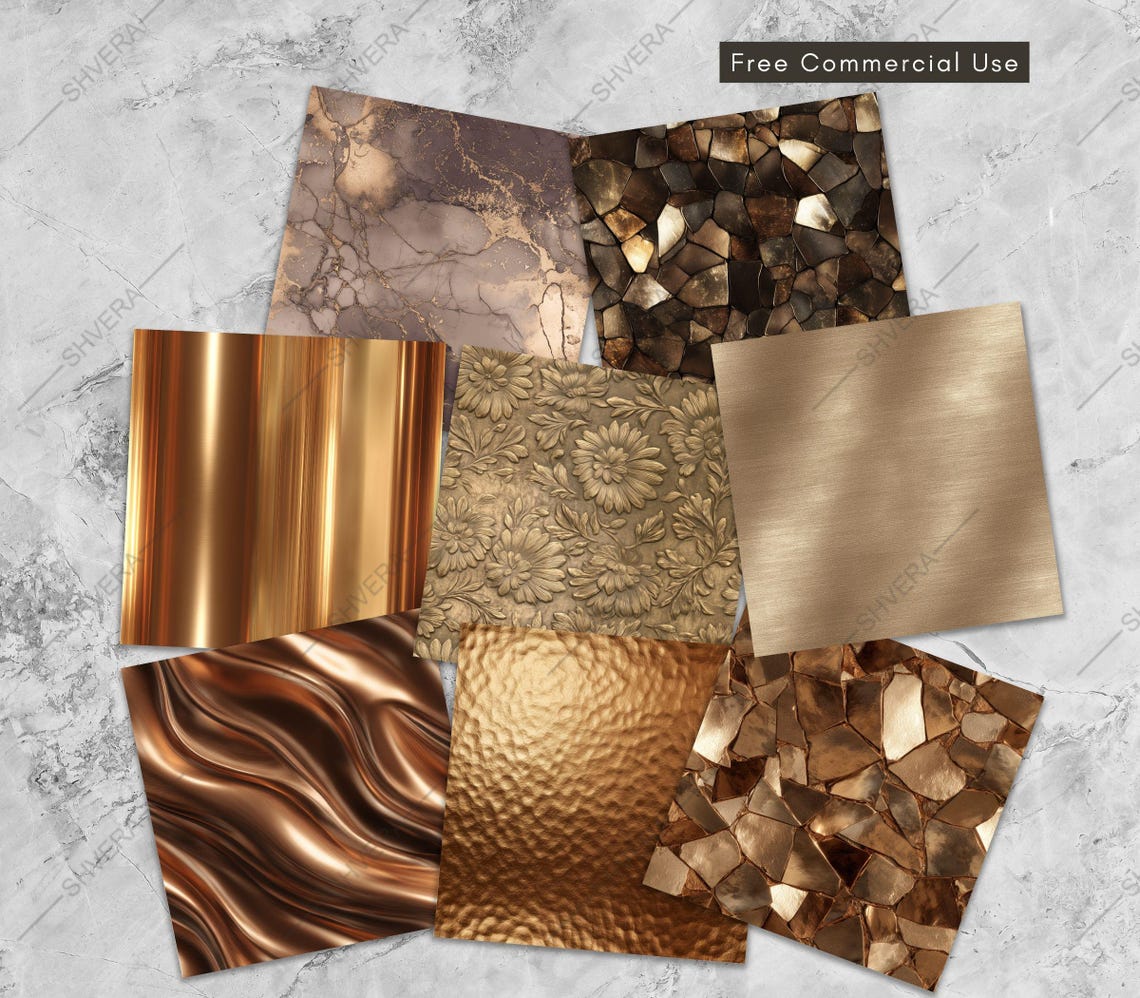 36 Seamless Bronze Metallics Digital Paper Bundle, Gold and Copper ...