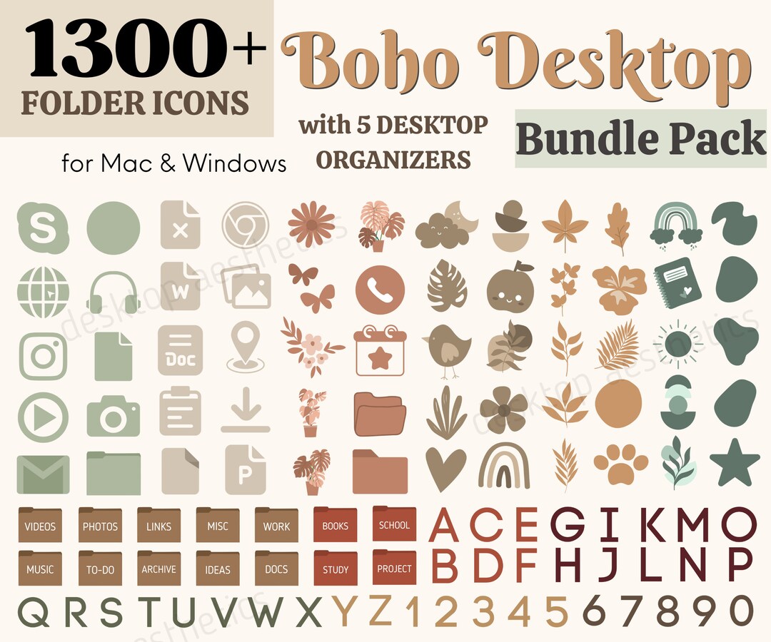 1300+ Desktop Boho Bundle Pack | 5 Boho Desktop Organizers, Desktop ...