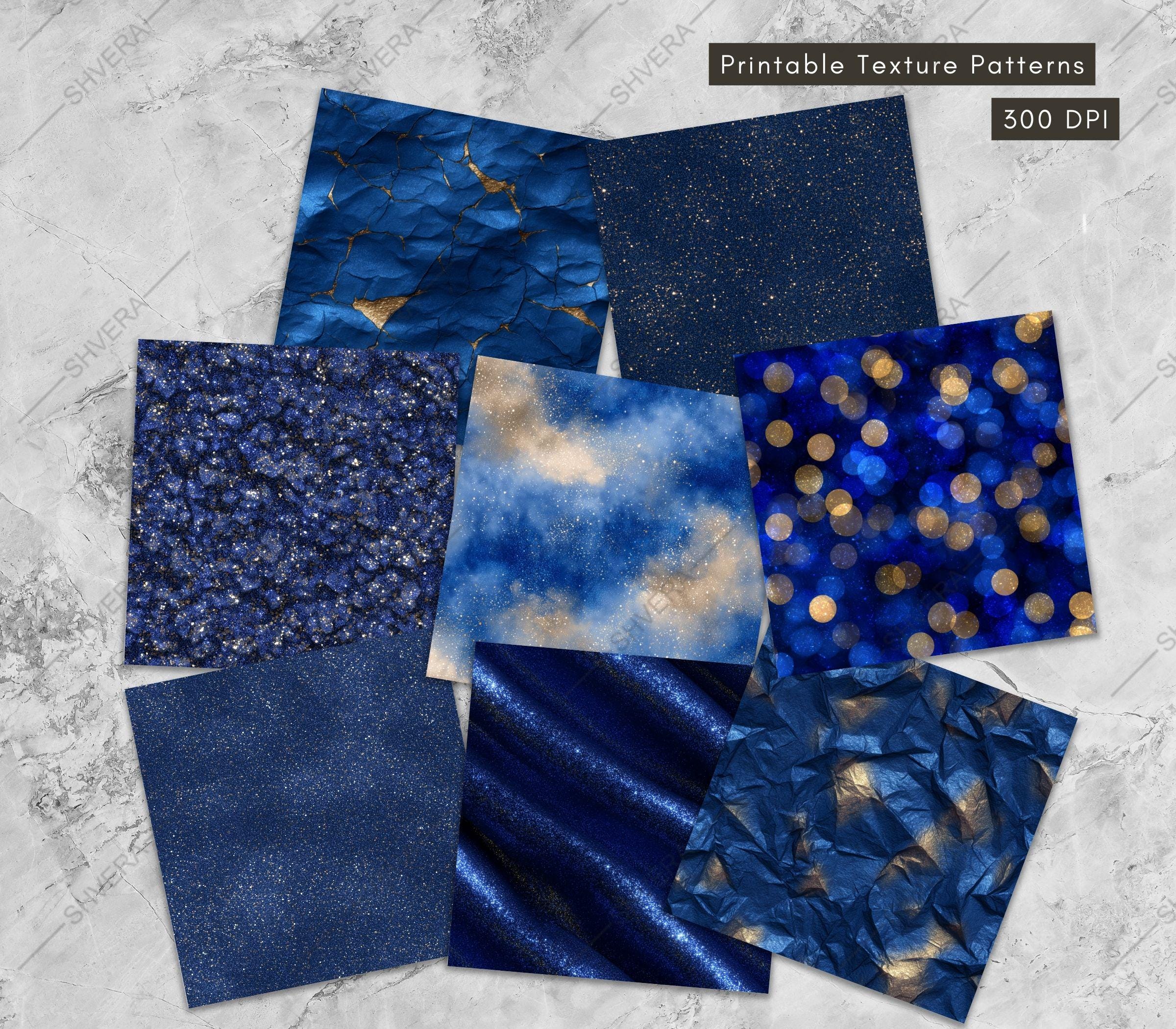 32 Seamless Navy Blue and Gold Glitter Digital Paper Bundle, Dark ...