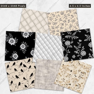 Seamless Vintage Monochrome Digital Paper Pack, 36 Neutral Printable ...