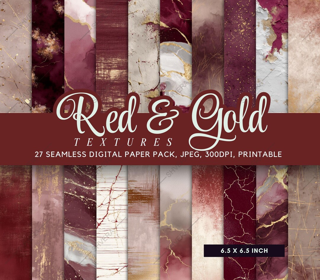 27 Seamless Red and Gold Digital Paper Bundle, Alcohol Ink Backgrounds ...