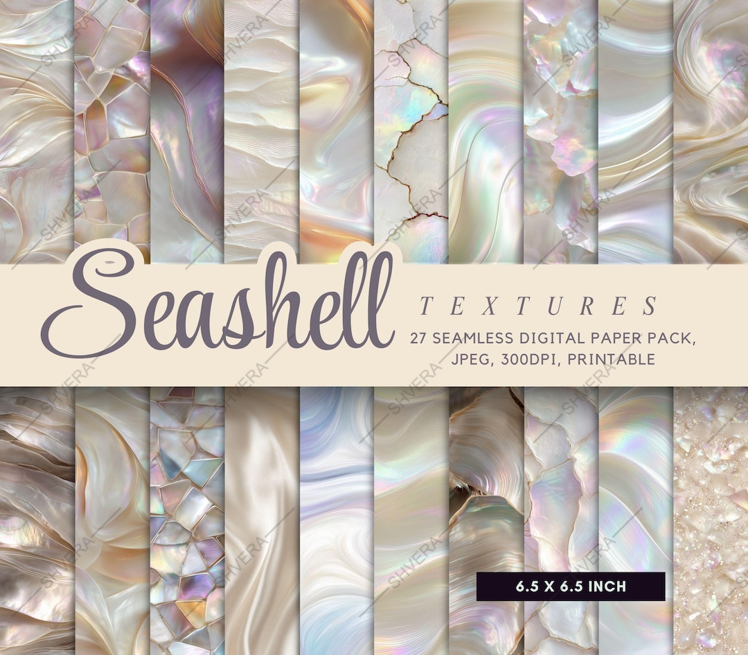 27 Seamless Seashell Digital Paper Bundle, Iridescent Pearl Textures ...