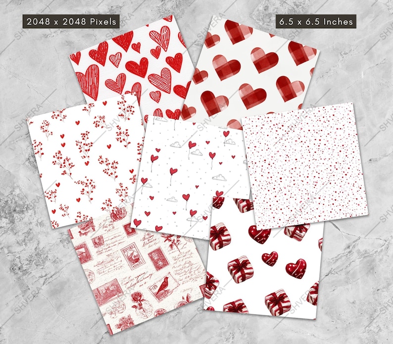Seamless Valentine's Heart Digital Paper Pack, Red and Pink Heart ...