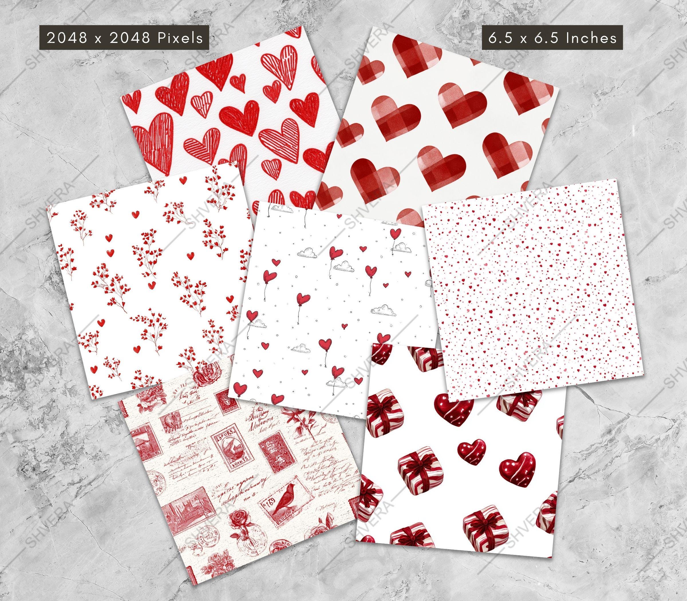 Seamless Valentine's Heart Digital Paper Pack, Red and Pink Heart ...