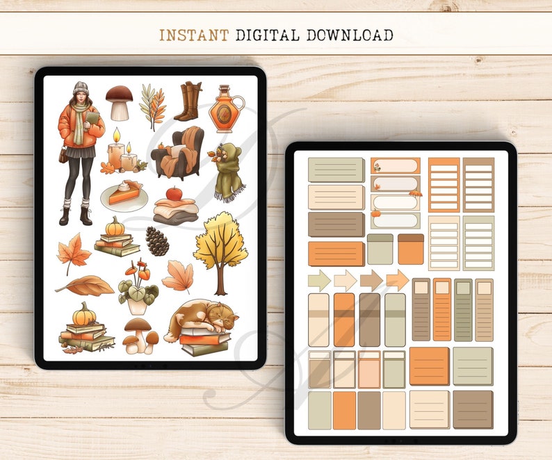 400 Cute Autumn Digital Sticker Bundle, Fall Stickers, Pre-cropped Png ...