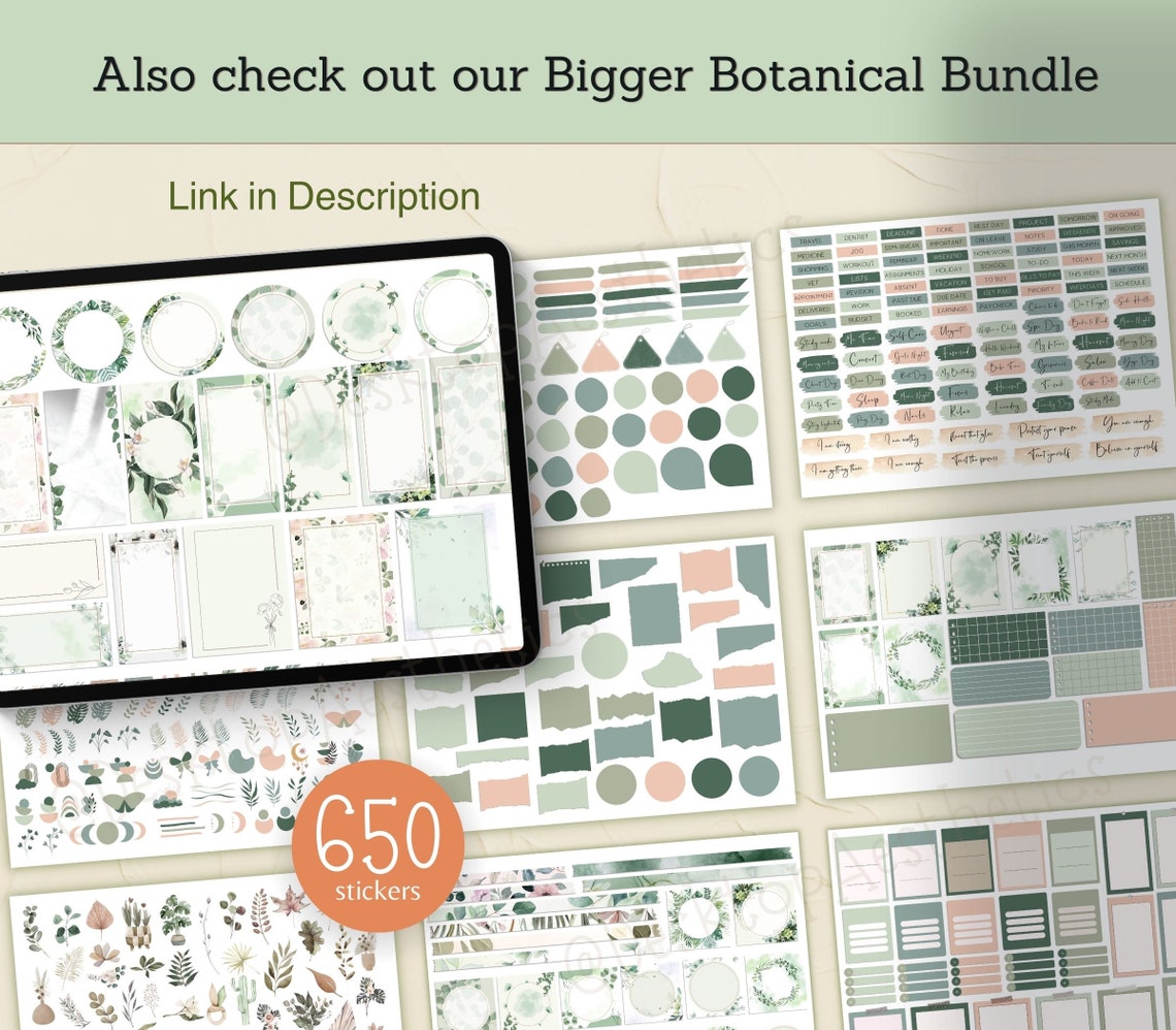 Boho Botanical Digital Stickers, Pre-cropped Goodnotes Stickers | 53 ...