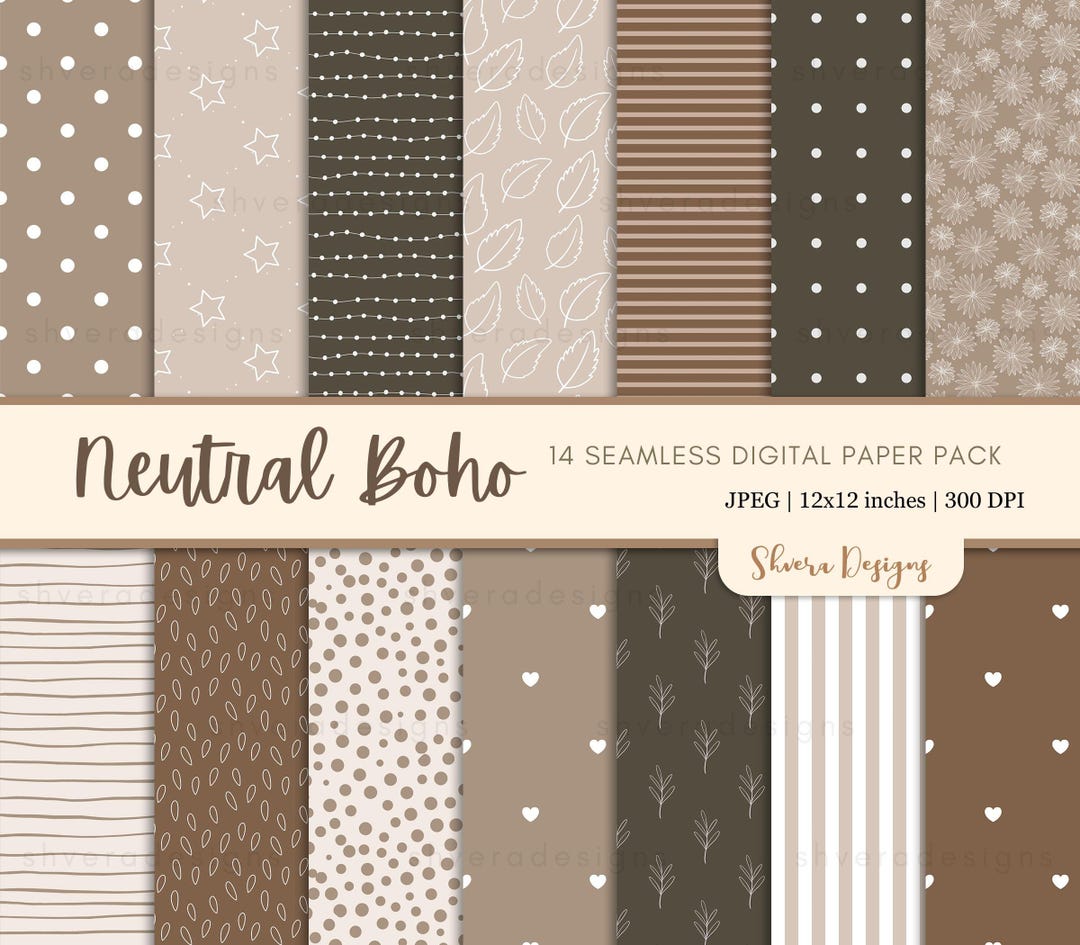 Neutral Boho Digital Paper Pack: Seamless Jpegs for Printing (digital ...