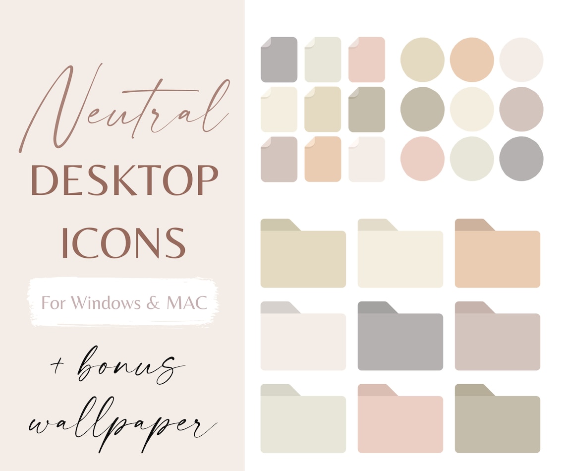 27 Desktop Neutral Icons With Free Wallpaper Organizer for - Etsy