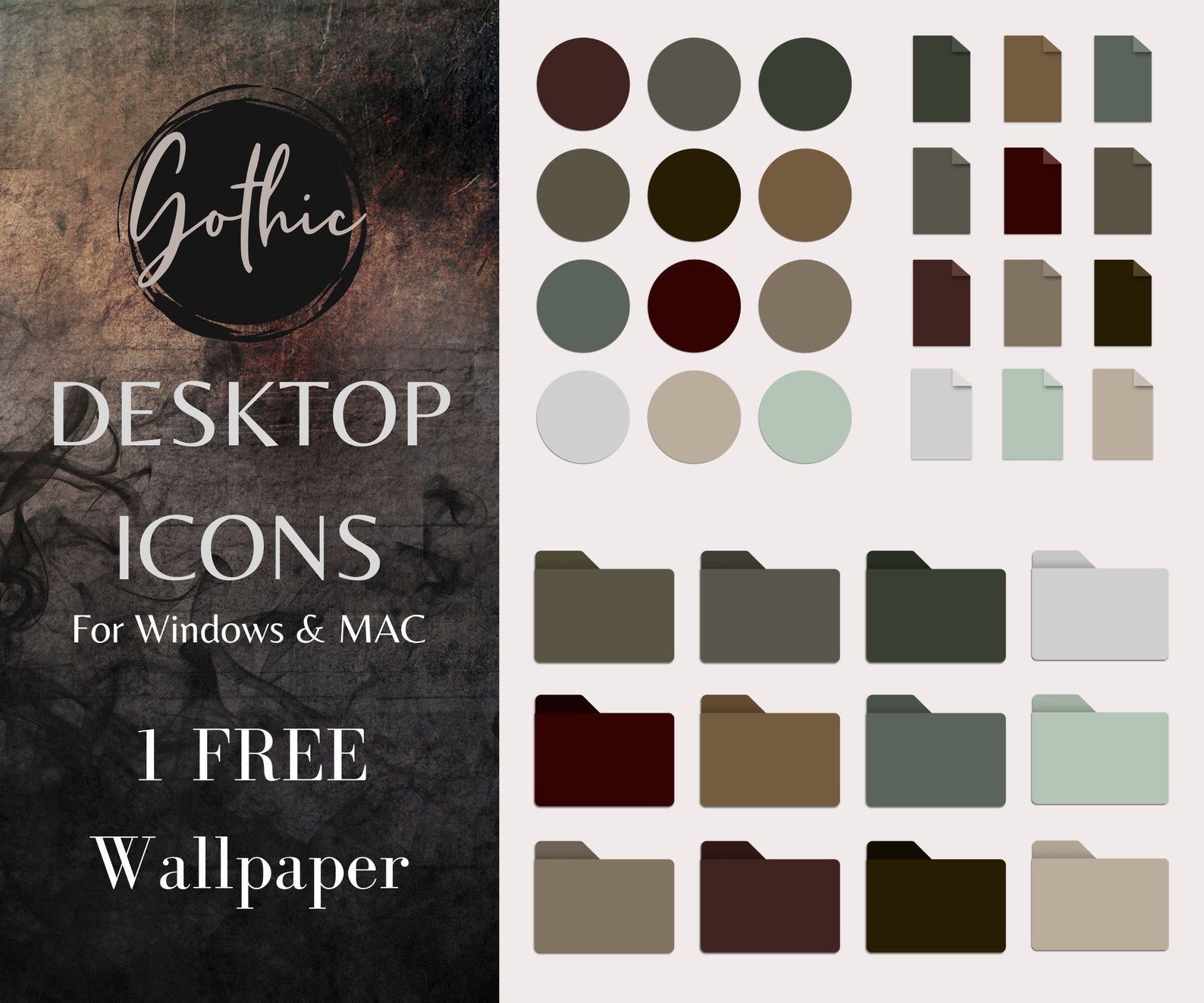 36 Gothic Desktop Folder Icons With Free Wallpaper Organizer | Etsy