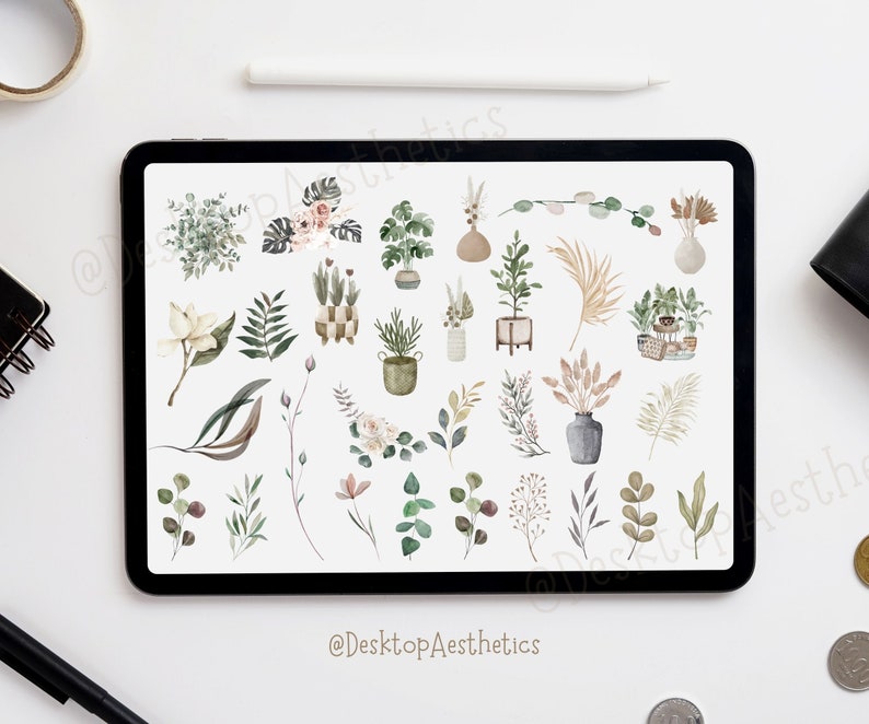 Boho Botanical Digital Stickers, Pre-cropped Goodnotes Stickers | 53 ...