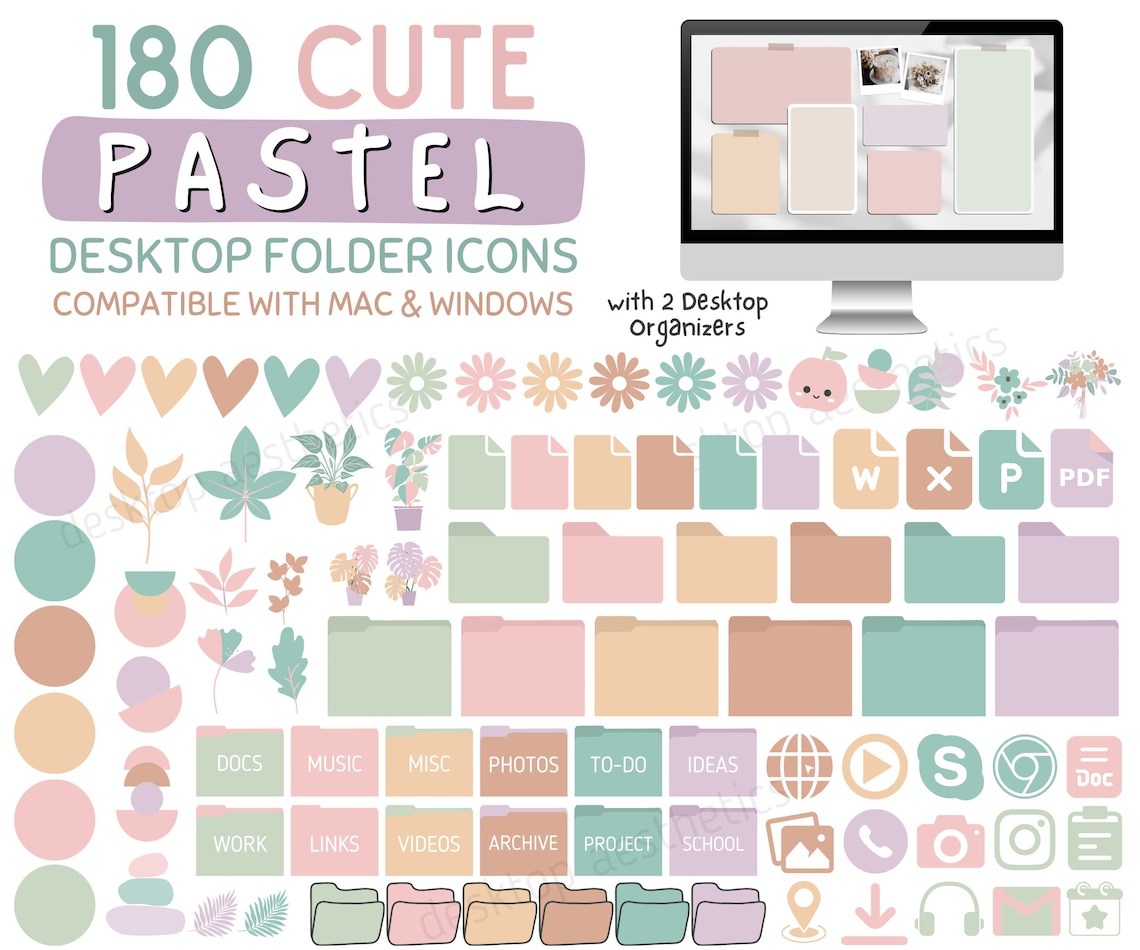 180 Desktop Pastel Folder Icons With Free Desktop Organizers - Etsy